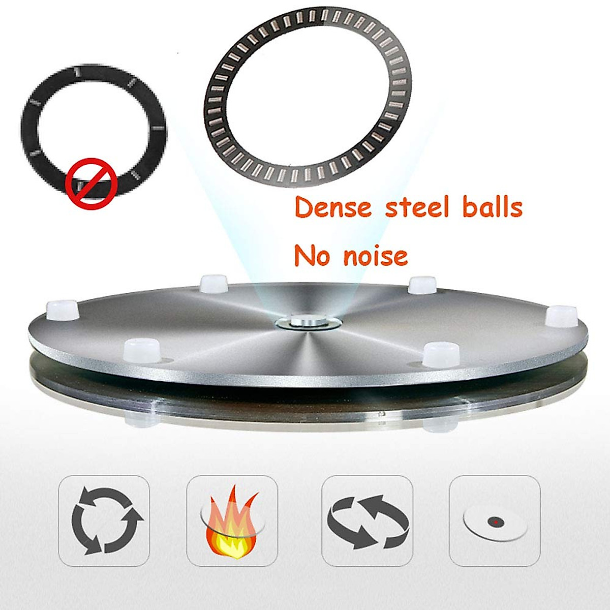 Kitchen Lazy Susan Turntable with Aluminum Base , Round Table Service Tray, Heavy Duty Non-Skid, Large Glass Turntable，Thick: 10mm