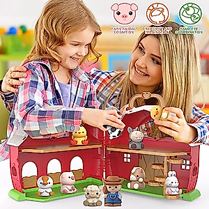 Letapapa Farm Animals Big Barn Toy for 1 2 3 Year Old, Toddler Educational Montessori Toys, Farm Pretend Playset with Barn & Farmer, Christmas Birthday Gift for Toddler Kids 1-3 Years