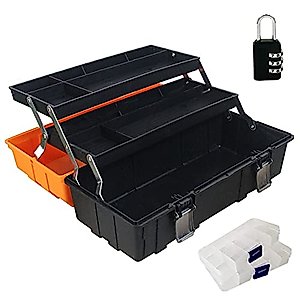 WEWLINE 17-Inch Tool Box Organizer 3-Layer Multiplication Plastic Storage Toolbox with Portable Handle Perfect for Home Office Car Trunk