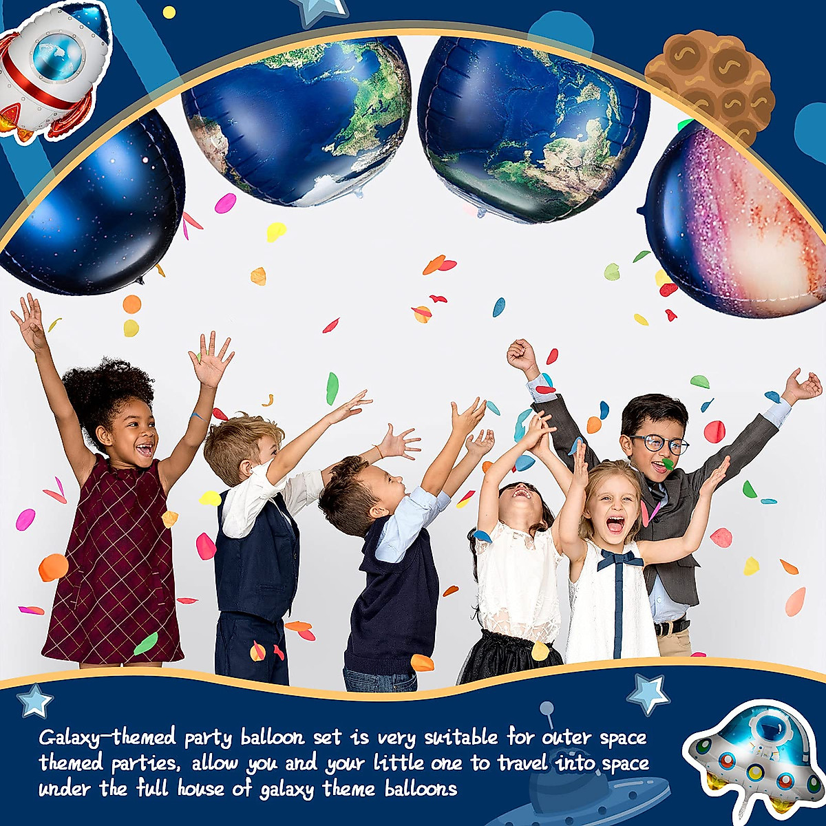 8 Pieces Galaxy Space Balloons Large Outer Space Cartoon Balloons Inflatable Rocket Astronaut Earth Spaceship Planet Balloons Space Themed Party Supplies for Galaxy Birthday Party Photo Booth