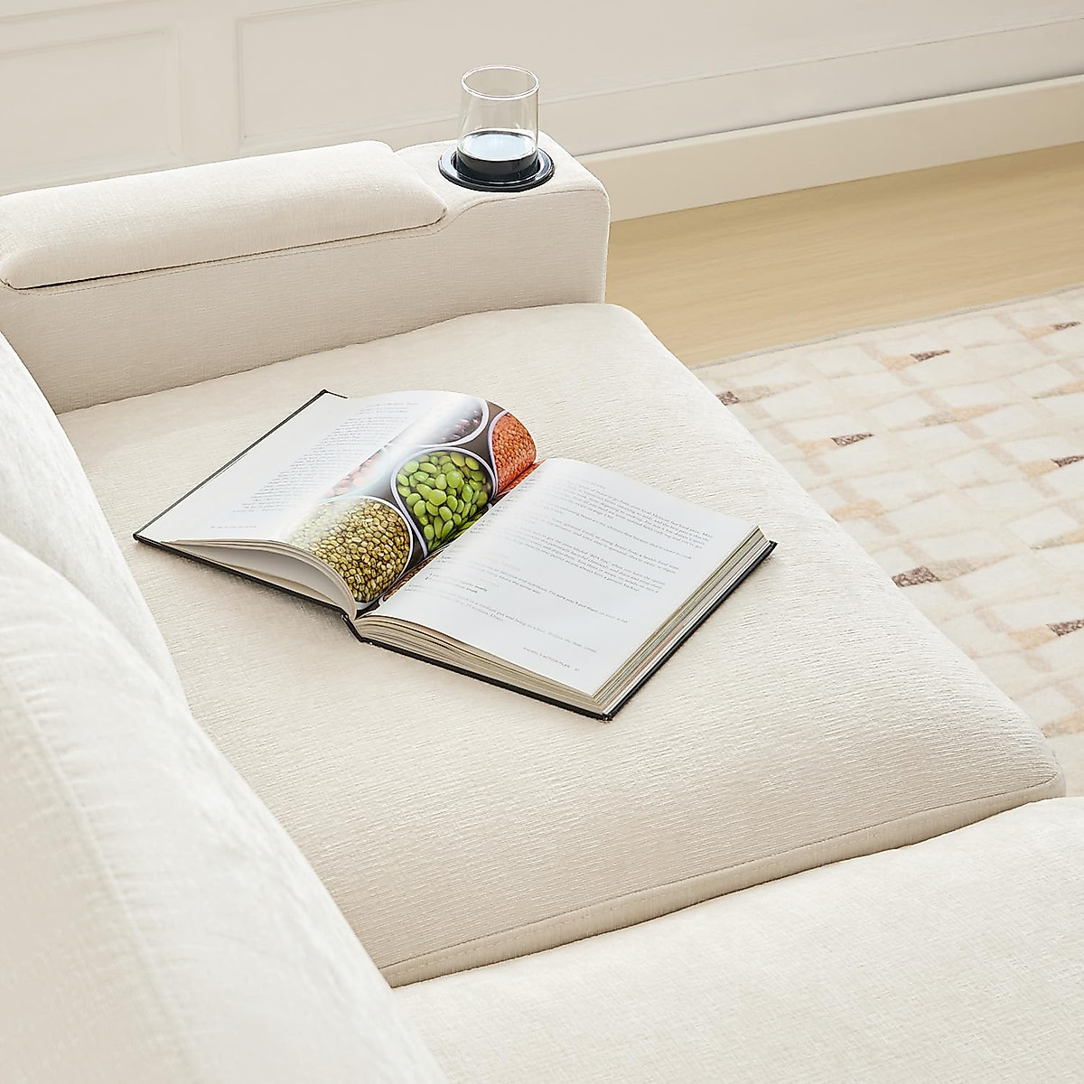 Bumblr 117.4" Convertible Sectional Couch with Storage Seat, 6 Seat Modern U Shaped Sectional Sofa with Double Reversible Chaise, Comfy Chenille Armrest Storage and Cup Holder for Living Room, Beige