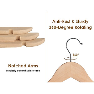 StorageWorks Wooden Hangers, Slim Natural Wood Hangers, Premium Solid Wood Clothes Hanger for Tank Top, T-Shirt, Strap Dress, 20 Pack, Natural Wood Color