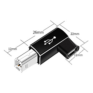 AreMe 2 Pack USB B to USB C Adapter, 90 Degree Right Angle Type C Female to MIDI Converter Compatible with Printer, Electric Piano, Laptops and More Type-C Devices
