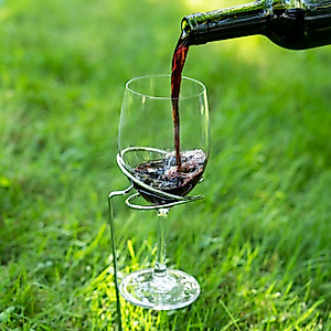 True Picnic Stix Wine Glass & Bottle Holders - Chrome Yard Drink Holders Stakes, Outdoor Wine Glass Beer Cup Drink Holder - Set of 3 (Pack of 1), Fits 2 Glasses and 1 Bottle, Metallic