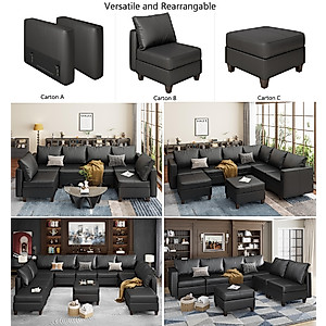 EASE MOOSE Convertible Modular Sofa Sectional Couch with Reversible Chaises,3 Seat Faux Leather Sectional Sofa Couch with Storage for Living Room Home Office