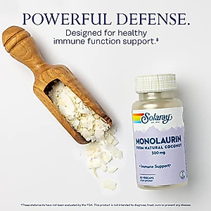 SOLARAY Monolaurin 500mg Immune Support Supplement, from Natural Coconut, Helps Maintain Immune & Gut Health & a Balanced Gut Flora, 60-Day Money Back Guarantee, 60 Servings, 60 VegCaps