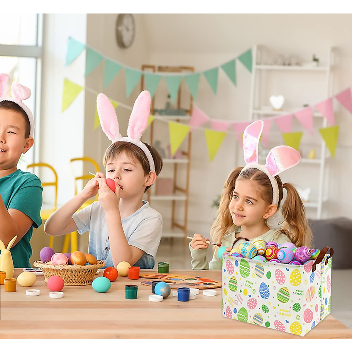 DDBASKET Easter Basket for Kids Gift Easter Basket Empty Baby Easter Basket for Boys and Girls Rectangular Toy Storage Basket Organizer Bin Box Cute Easter Egg room Decor for Home(Easter Basket)