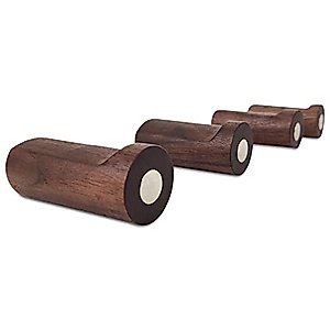 Natural Wooden Wall Hooks, Modern Minimalist Decorative Wall Mounted peg Rack for Coats, Hats, Backpacks - 4 Pack with Magnet for Keys