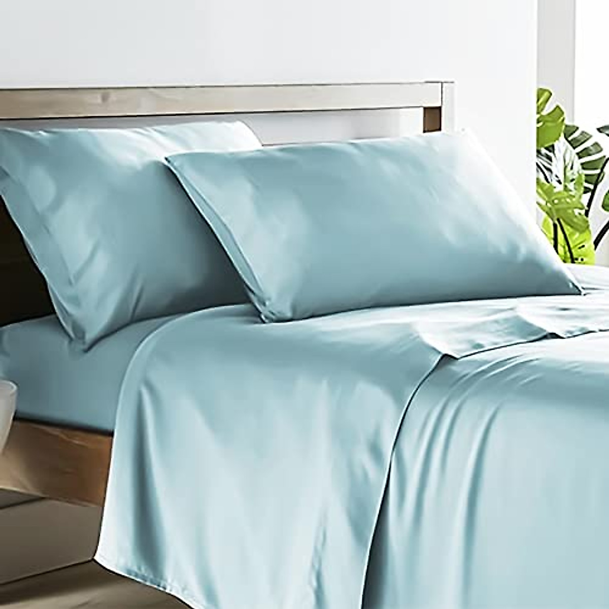 Blessings Decor Cotton Bedsheets Premium Hotel Quality 600 Thread Count 100% Sateen Weave Smooth Sheets with Elasticized Deep Pocket Sheet with Pillowcase (Chambray Blue, Queen)