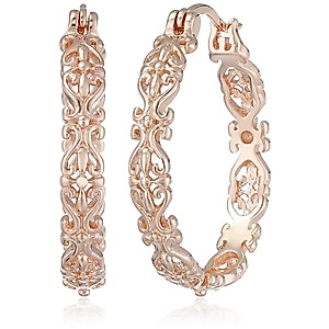 Amazon Essentials 14k Rose Gold Plated Sterling Silver Filigree Round Hoop Earrings ,(previously Amazon Collection)