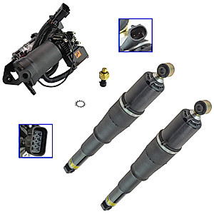 TRQ Air Ride Suspension Compressor with Dryer & Rear Shock Absorber 3 Piece Kit Set for 2007-2014 Cadillac Escalade / 2007-2014 Chevy Suburban/Tahoe/Avalanche/GMC Yukon New