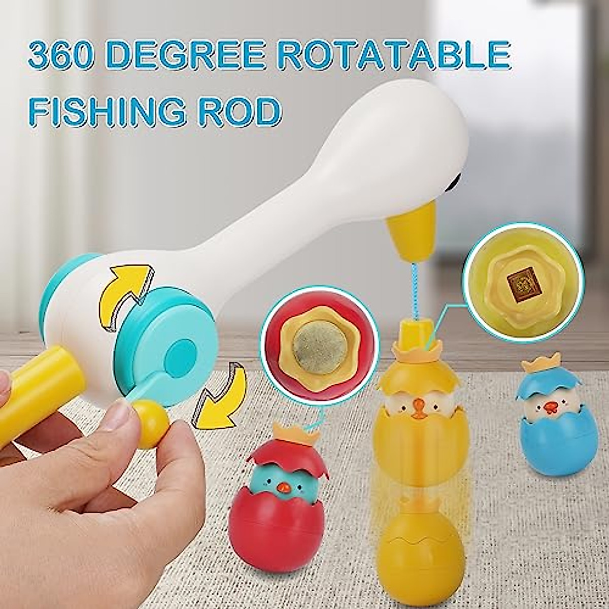 Hiitytin Bath Toy for Toddlers 1-3 Bathtub Toy with Fishing Floating Squirts Toy Water Scoop Swimming Egret Bird and Stacking Cups (6 Pack)