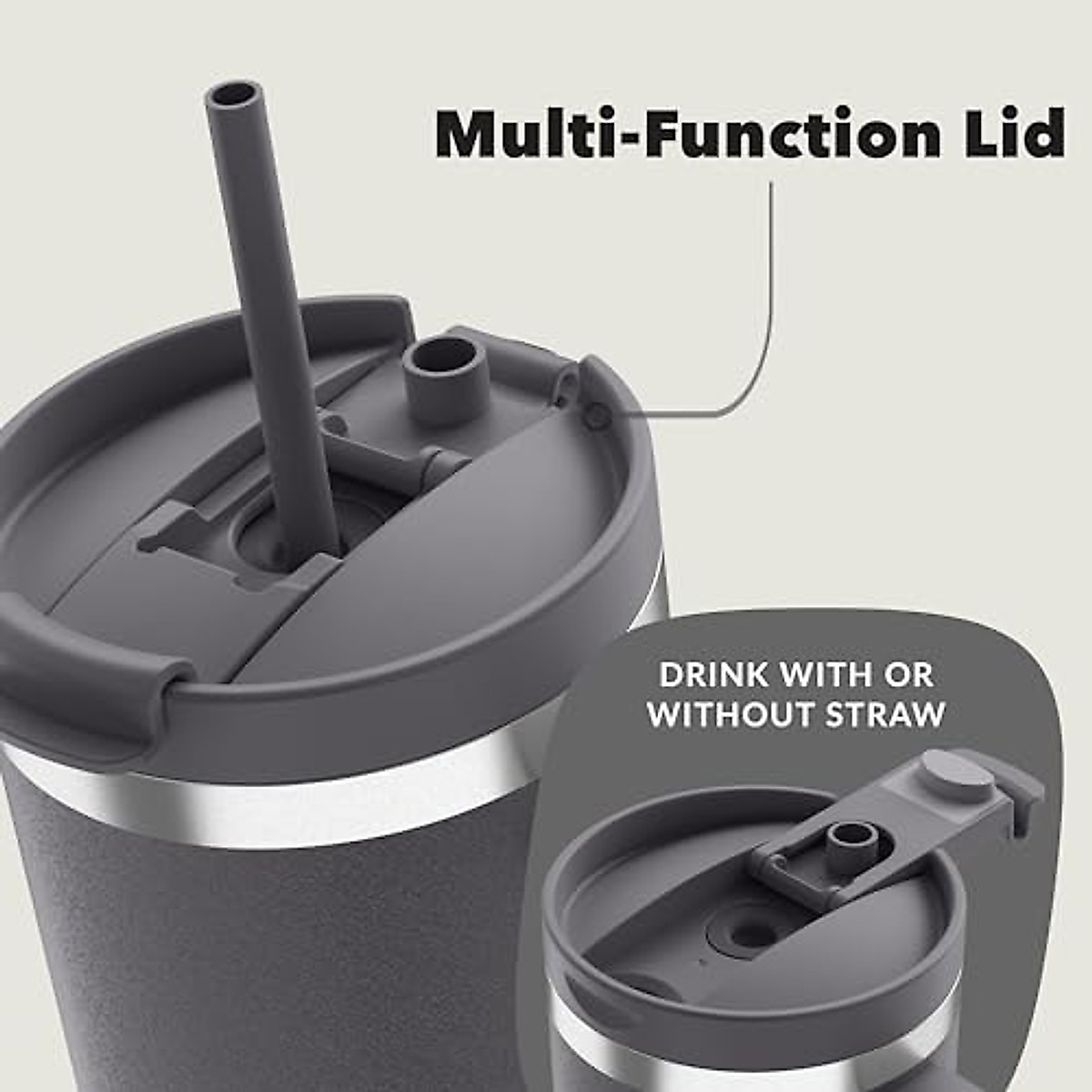 Contigo Tumbler 1200 ml with handle | Stainless Steel Vacuum Insulated Water Bottle with Straw and Lid | Cold for 29 hours | Travel Mug | Thermal Flask | BPA Free | Darkstone