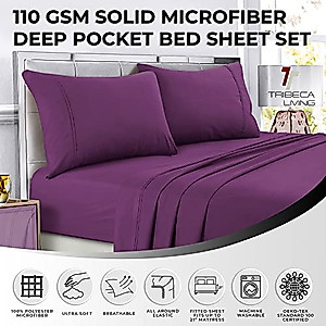 Tribeca Living MF110DPSSQUPU Solid Deep Pocket Sheet Set, Queen, Purple
