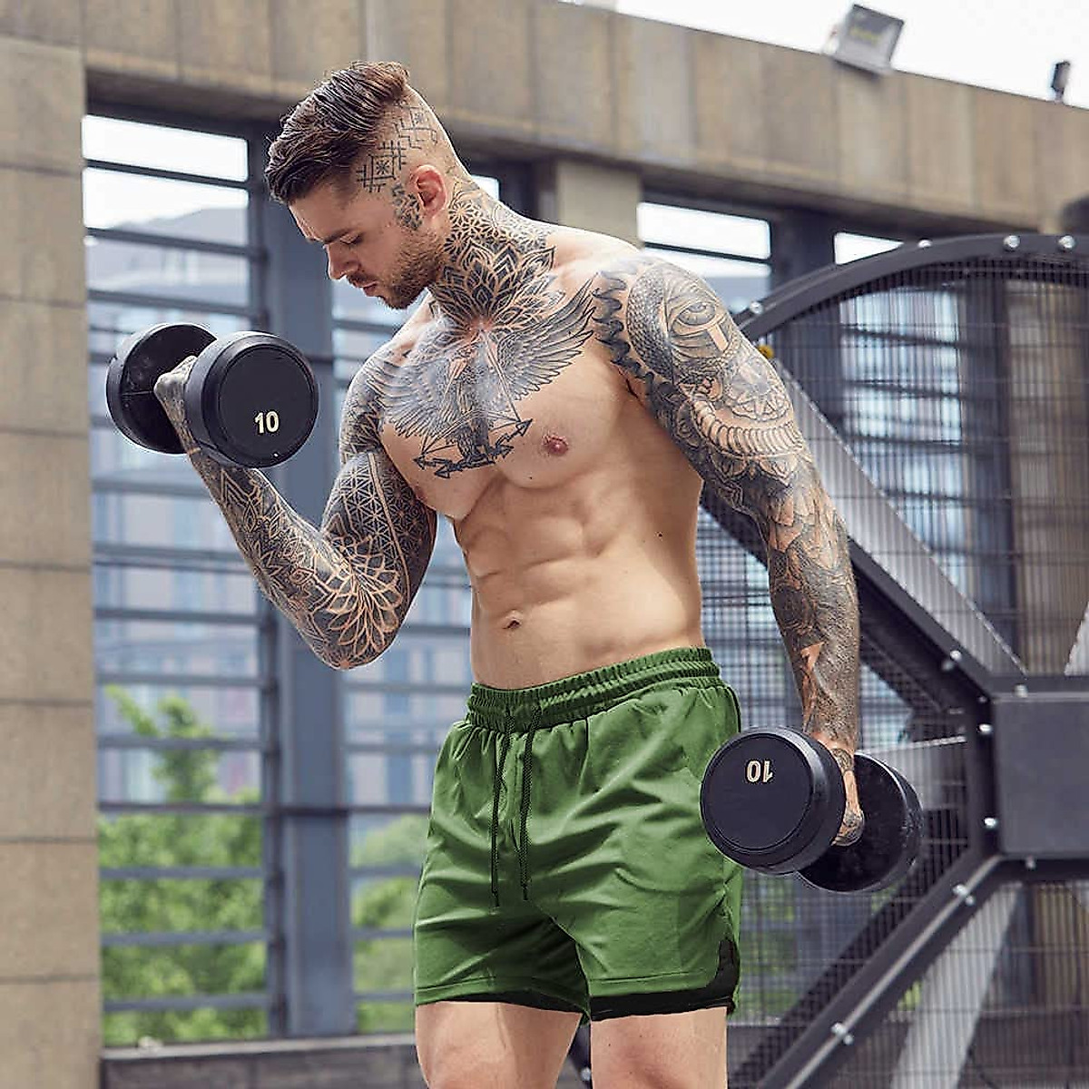 COOFANDY Men's 2 Pack Workout Shorts Quick Dry 2 in 1 Running Shorts Gym Training Athletic Jogger with Phone Pocket