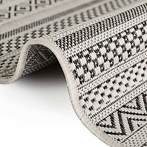 Rugs.com Outdoor Ribbon Collection Rug – 2' 7 x 12' Runner Beige Flatweave Rug Perfect for Hallways, Entryways