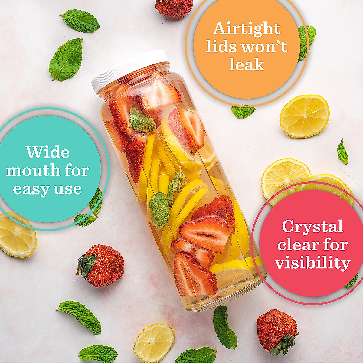 All About Juicing Glass Bottles Set - 32 oz Jars, 4 Pack Wide Mouth with Lids for Juice, Smoothies, Water, Milks, Beverage Storage - Large Jug, Clear, Durable, Reusable, Dishwasher Safe, Leak Proof