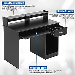 PayLessHere Office Desk, Computer Desk with Drawers Keyboard Tray 43" Study Writing Desks for Home with Storage Shelves, Desks & Workstations