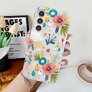 J.west Designed for Samsung Galaxy S23 Plus Case 5G 6.6", Soft Frosted Clear Case with Flower Cute Silicone Cover Elegant Floral Print Durable Slim Protective Phone Case for Women Girls