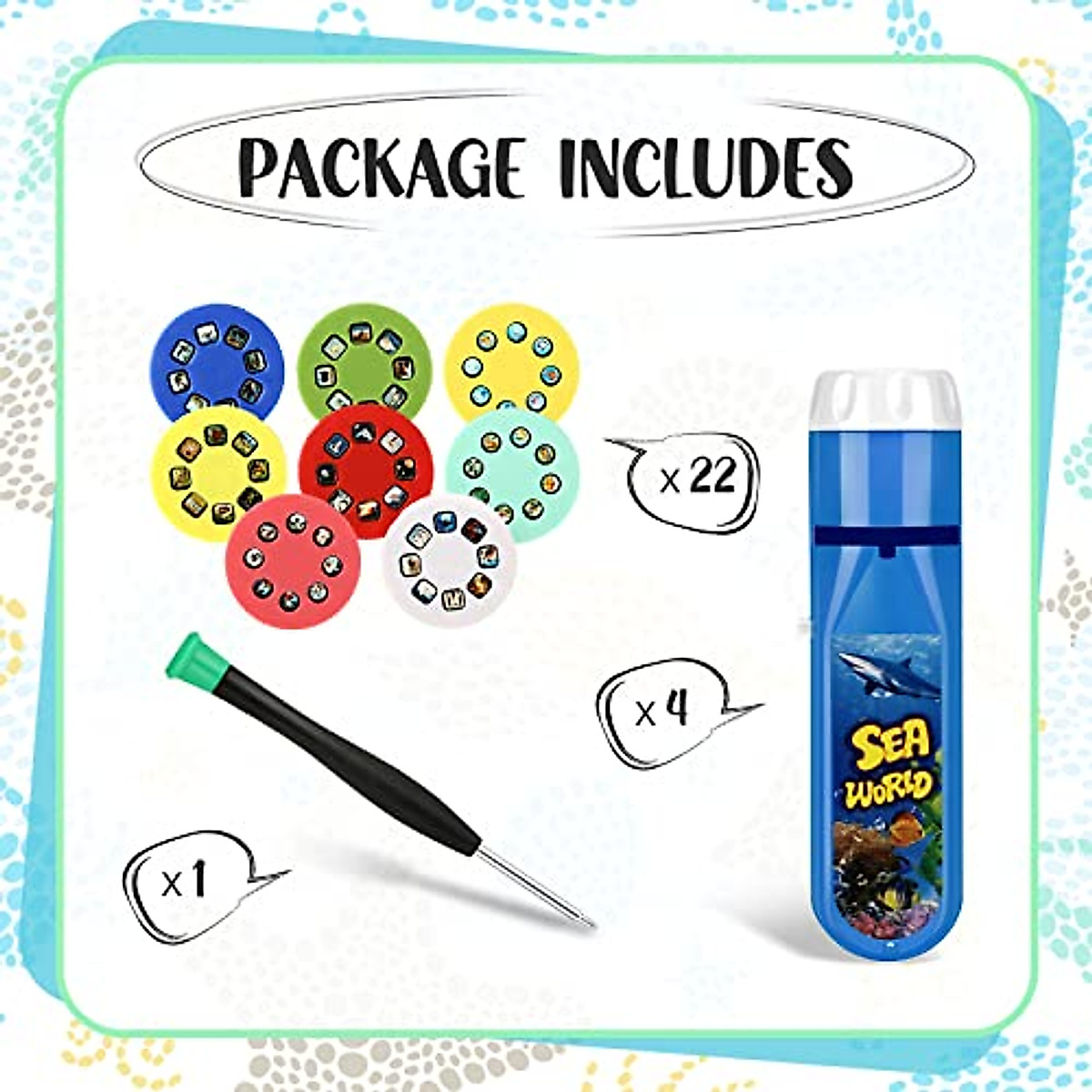 4 Pcs Slide Projector Torch Projection Light Projector Toy Flashlight Educational Learning Bedtime Night Light for Kids Dinosaur Space Ocean Nature Animal (176 Images, 22 Themes)