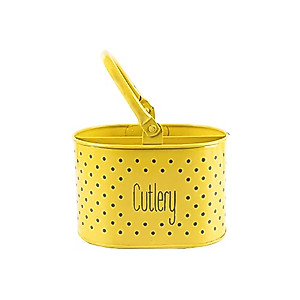 Market 99 Metal Self Draining Tableware Storage Box - Spoon, Knife, Fork, Chopstick, Cutlery Holder Kitchen Organizer Stand Dining Multifunctional Stand, Yellow