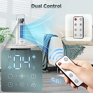 Portable Air Conditioner Tower Fan, 16" Evaporative Air Cooler with Remote, 90° Oscillating & 4 Wind Speeds, Cool Mist & 2-10H Timer, Touch Screen Cooling fan Air Conditioner for Room Office Camping