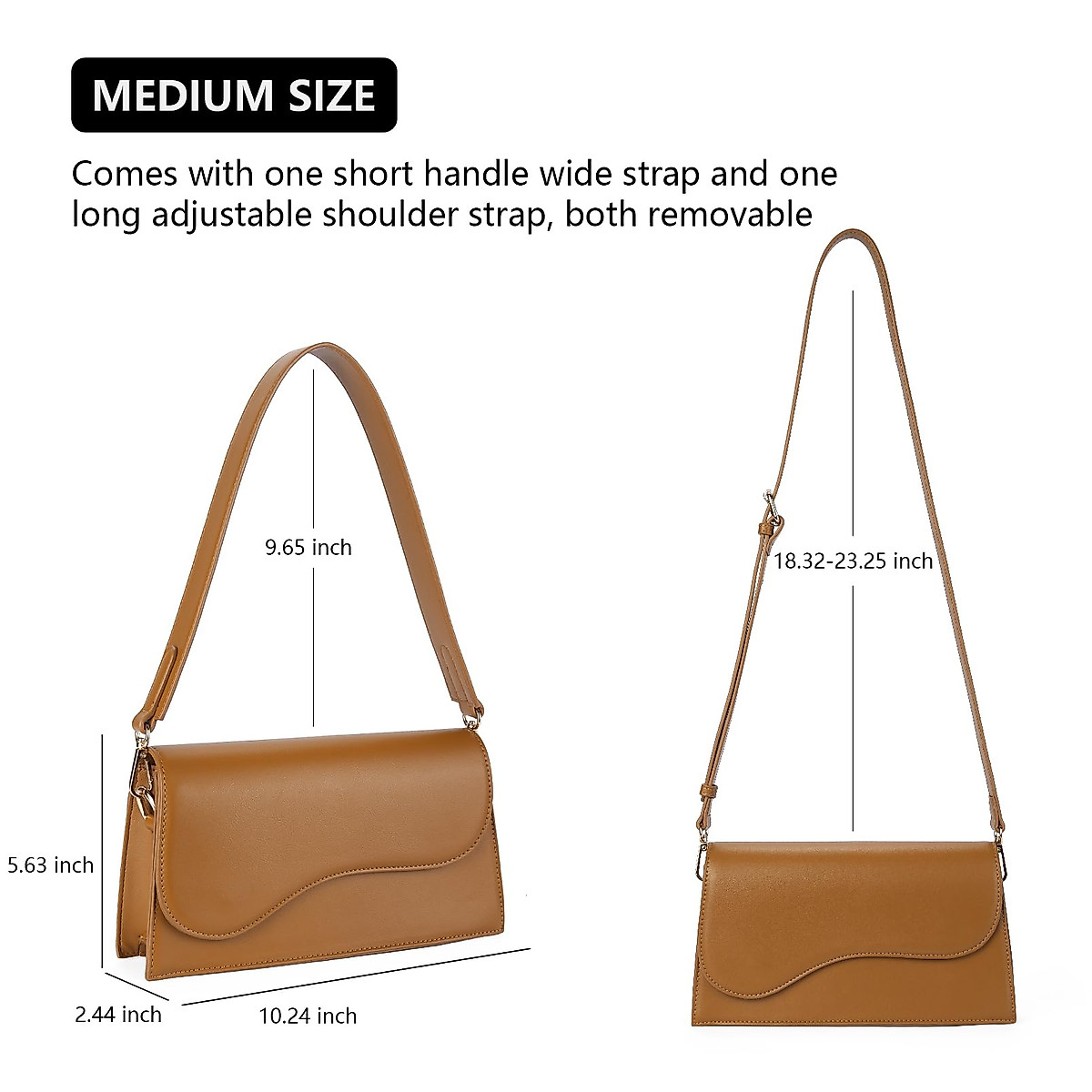 Telena Shoulder Bag for Women, Vegan Leather Women's Shoulder Purses Handbags with 2 Removable Strap Crossbody Bag Purses Brown