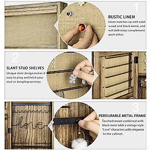 SRIWATANA Jewelry Armoire Cabinet, Solid Wood Standing Jewelry Organizer with Full Length Mirror (Carbonized Black)