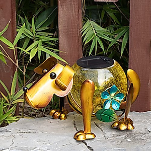 MUMTOP Solar Lanterns Outdoor Waterproof LED Lights Crackle Glass Solar Garden Light Dog Decoration Outdoor Tabletop Lantern for Garden Lawn Yard Decor