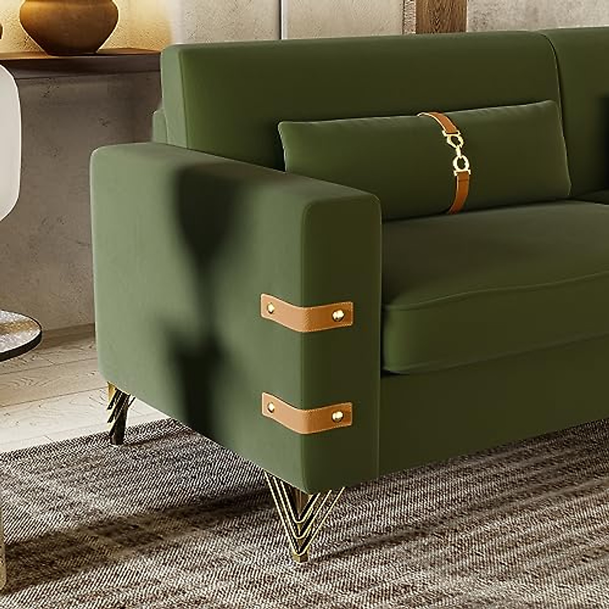 LostCat 85'' Velvet Sofa, Chesterfield Velvet Comfy Sofa Couch with Extra Deep Seats, Upholstered Mid-Century Modern Love seat, Modern Sofa- 3 Seater Sofa with Extra Deep Seats, Green