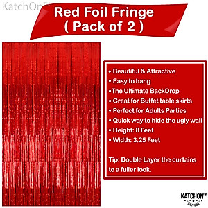 KatchOn, XtraLarge Red Streamers Party Decorations - 3.2x8 Feet, Pack of 2 | Red Christmas Backdrop for Christmas Decorations | Shiny Red Fringe Backdrop | Red Backdrop for Red Party Decorations