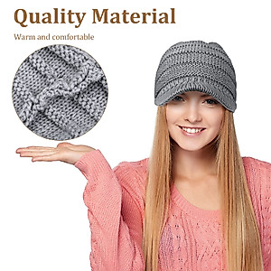 JaGely 2 Sets Winter Hats Gloves for Women Knit Beanie Slouchy Winter Brim Hat Women Touchscreen Glove Winter Beanie with Brim (Black, Gray)