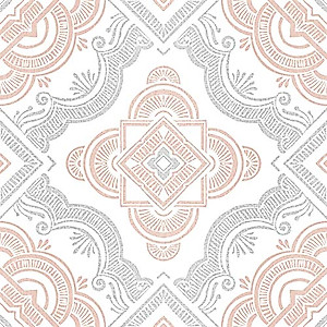 FloorPops FP3566 Cecilia Peel Stick Floor Tiles, White & Off-White