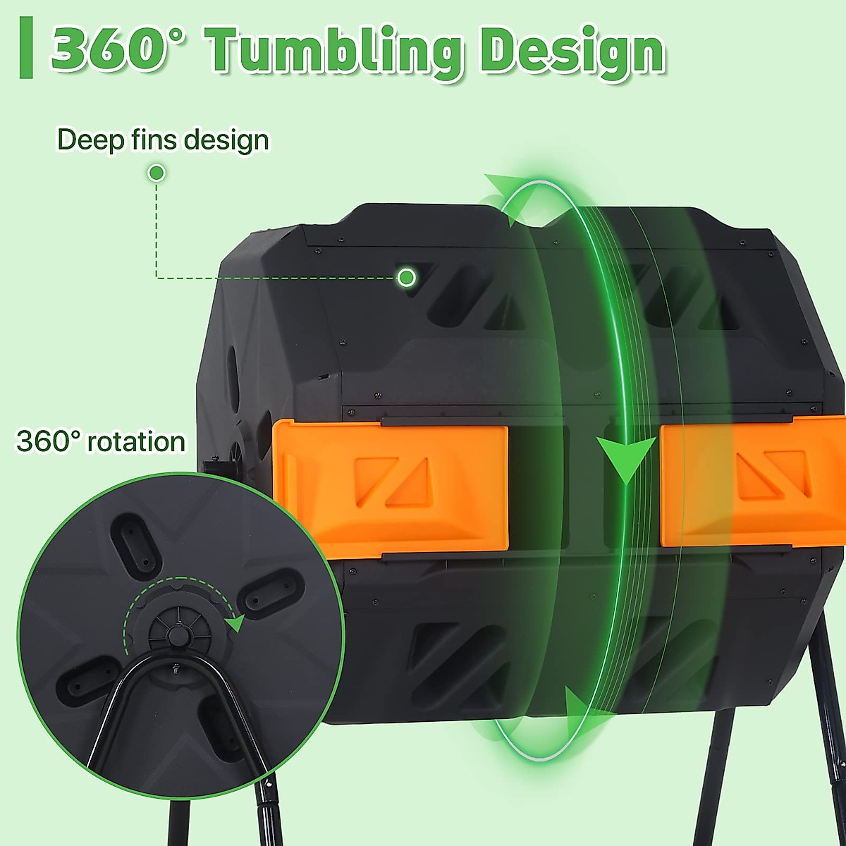 43 Gallon Outdoor Compost Bin Large Tumbling Composter Garden Dual Composting Bins with Dual Chamber Sliding Doors & Aeration System for Garden Patio, All Season Composter, Black Door