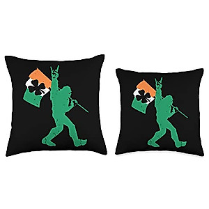 Bigfoot Clover Leaf St Patricks Day Irish Shamrock St. Patrick's Day 2023 Bigfoot Irish Saint Paddy's Gifts Tee Throw Pillow, 18x18, Multicolor