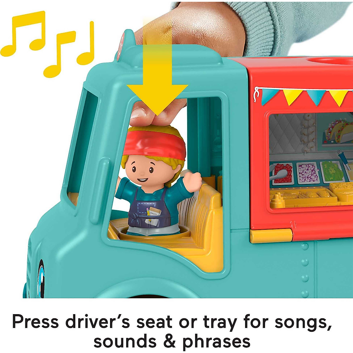 Fisher-Price Little People Musical Toddler Toy Serve It Up Food Truck Vehicle with 2 Figures for Pretend Play Ages 1+ Years