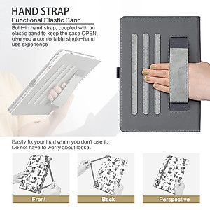 Case for iPad 9th/8th/7th Generation 10.2 Inch 2021/2020/2019 with Pencil Holder for Women Girls Adjust Angle View Case with Pocket/Hand Strap/Auto Wake/Sleep, Flowers Butterfly