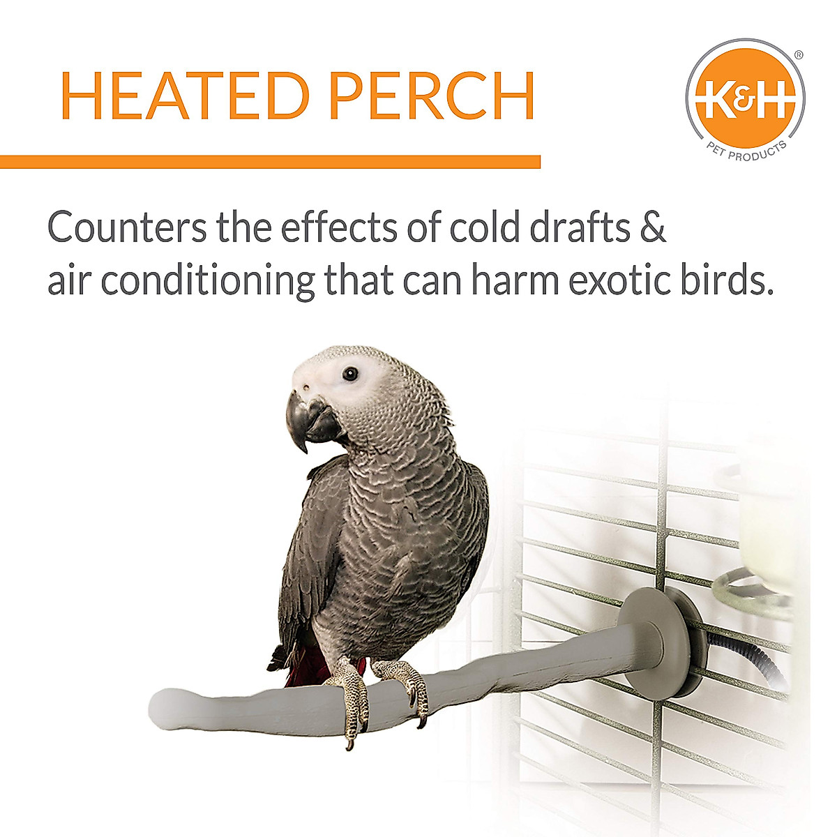 K&H Pet Products Thermo-Perch Heated Bird Perch Gray Small 1 X 10.5 Inches
