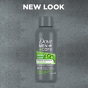 DOVE MEN + CARE Fortifying 2 in 1 Shampoo and Conditioner for Normal to Oily Hair Fresh and Clean with Caffeine Helps Strengthen Thinning Hair 3 oz (Pack of 12)
