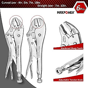 MAXPOWER 15-pieces Locking Pliers with C-clamps Set, Long Nose Pliers, Pinch Off Pliers, Sheet Metal Clamp, U Shaped Pliers with Tool Bag for Storage