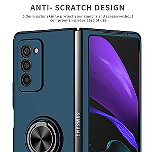 SHIEID Samsung Z Fold 2 Case, Galaxy Z Fold 2 Case with Ring, Impact Resistant Bumper, 360° Rotating Metal Ring Holder Drop Protective Cover Phone Case for Galaxy Z Fold 2 5G, Navy Blue