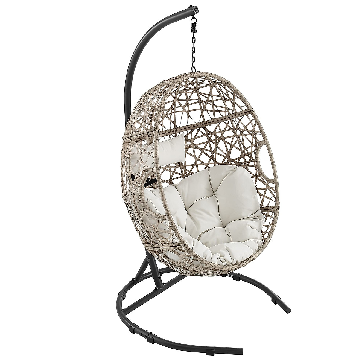 Ulax Furniture Egg Chair, Hanging Swing Chair with Stand, Outdoor Patio Wicker Tear Drop Hammock Chair with Cushion (Beige)