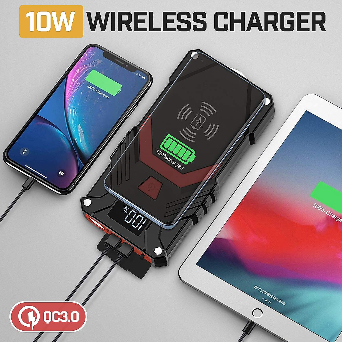 BIUBLE Car Jump Starter, 2500A Peak 12V Auto Booster Battery Pack Jump Box(Up to All Gas or 8.0L Diesel Engine, 50 Times) Jump Starter with 10W Wireless Charger Smart Jump Cables