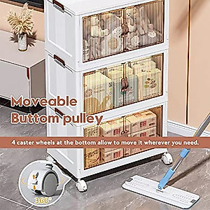 Storage Bins with Lids,Stackable Cabinet Organizer with Caster Wheels,Collapsible Toy Storage with Double Door,12Gal Foldable Plastic folding storage boxes set 3 for Home