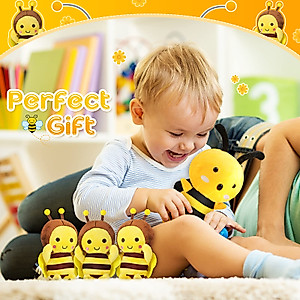 Jerify 6 Pieces Bee Plush Toy Bee Stuffed Animal, Yellow Bees Plushie Cuddly Large Soft Bee Pillow for Christmas Thanksgiving Birthday Bee Themed Party Gift, 8 Inches and 4.7 Inches