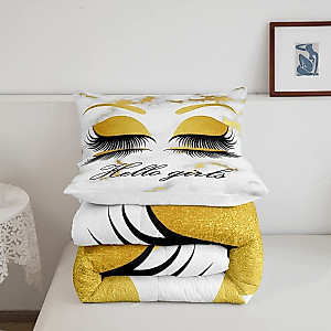Eyelash Bedding Set Eyes Comforter Set for Girls Teens Room Decor Red White Marbele Glitter (No Glitter No Sequin) Hello Girls Comforter Set King Size Modern Simple Lovely Duvet Set 3Pcs Boys