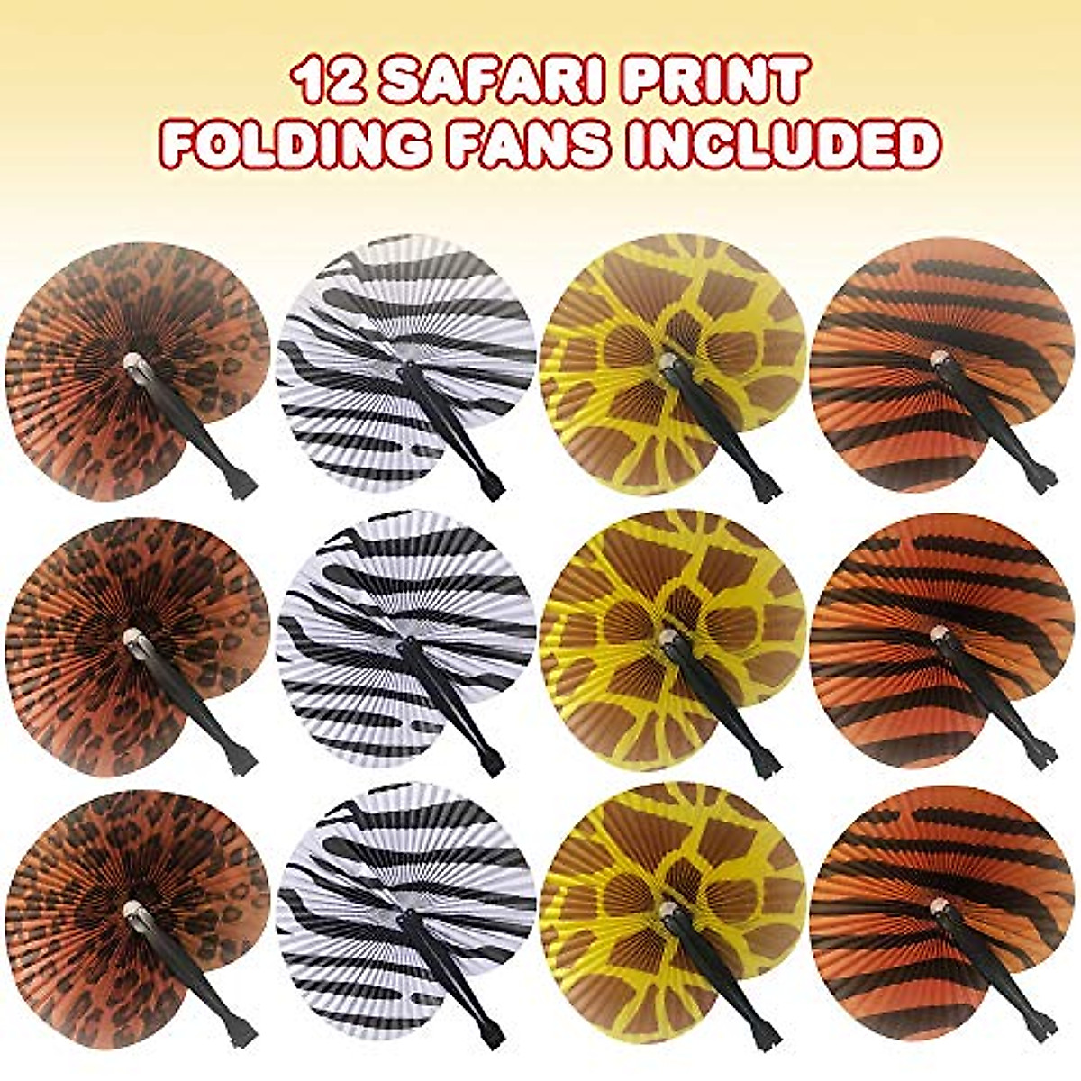 ArtCreativity Safari Print Folding Fans - Fun Party Favors