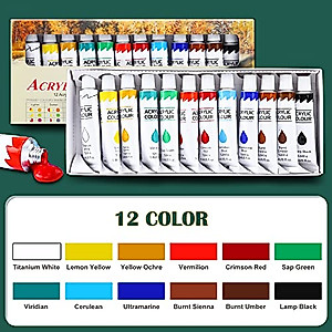 ESRICH Acrylic Paint Canvas Set,52 Piece Professional Painting Supplies Kit with 2 Wood Easel,2 * 12Colors,2 * 10 Brushes,Circular Canvas Etc,Premium Paint Kit for Kids,Students, Artists and Beginner