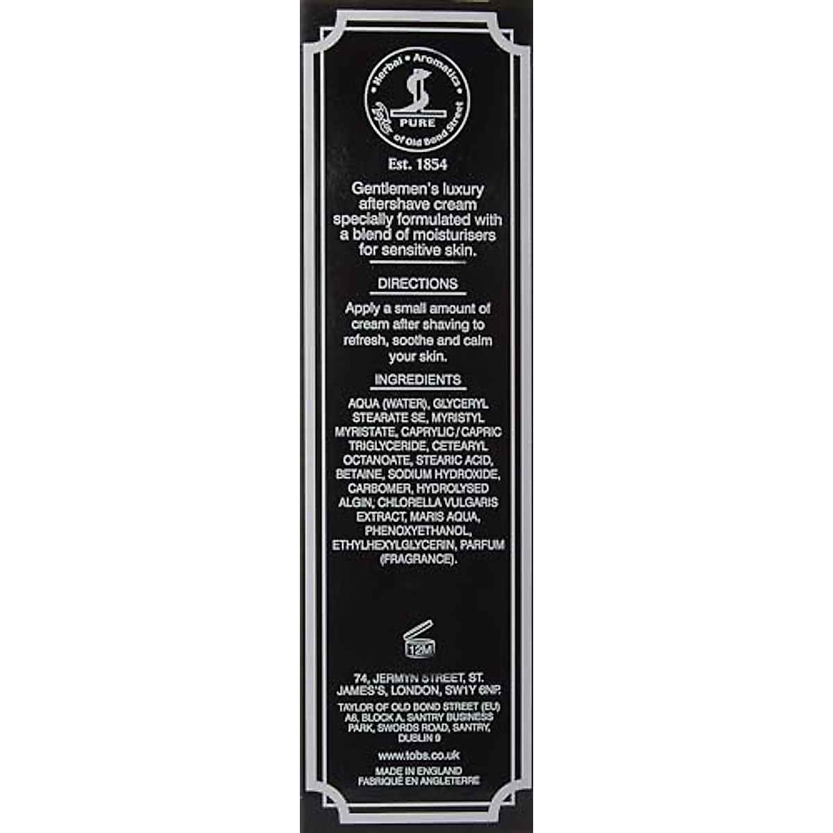 Taylor of Old Bond Street Jermyn Street Luxury Aftershave Cream for Sensitive Skin 75ml, 2.5 Ounce after shave lotion (06020-1)