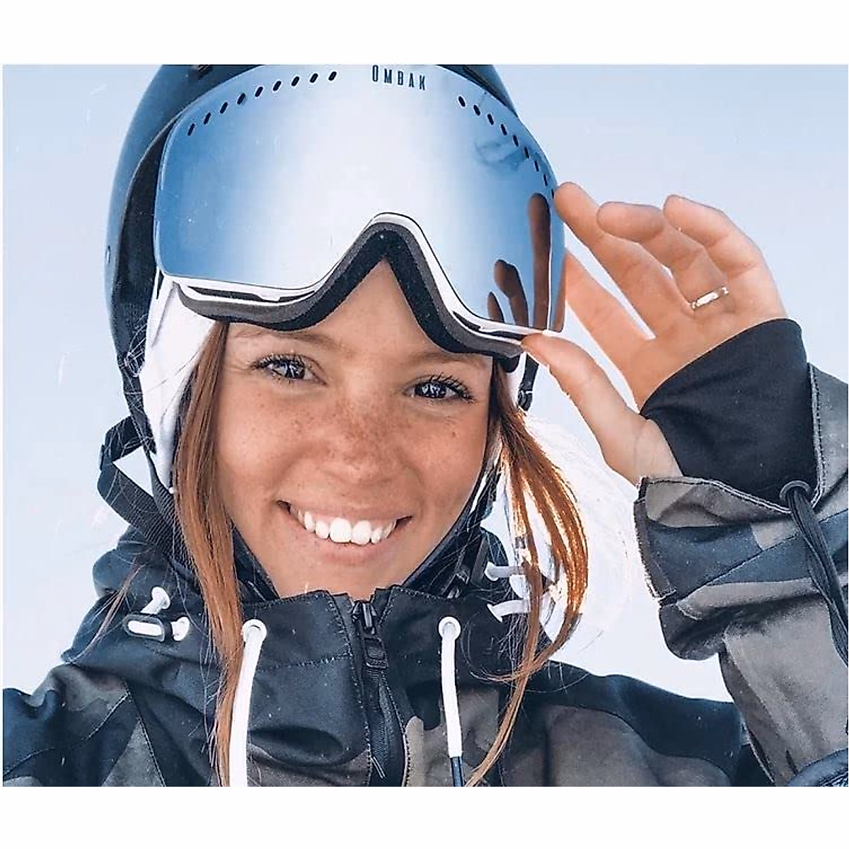 Ombak Ski Goggles - Nuqui Black Frame & Green Fire Lens Ski/Snowboard Goggles for Men, Women & Youth